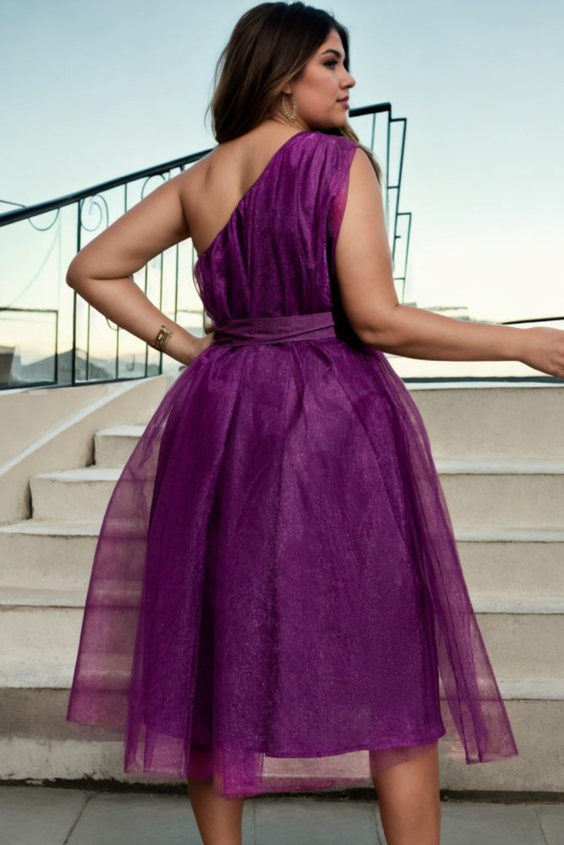 Serena Plus Size Purple Tutu Tulle Toga One Shoulder Mother of the ...