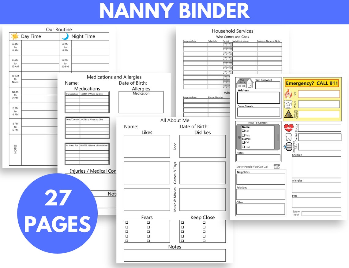 Nanny Binder With Printable Forms, Customize the Info. Pick the Right ...