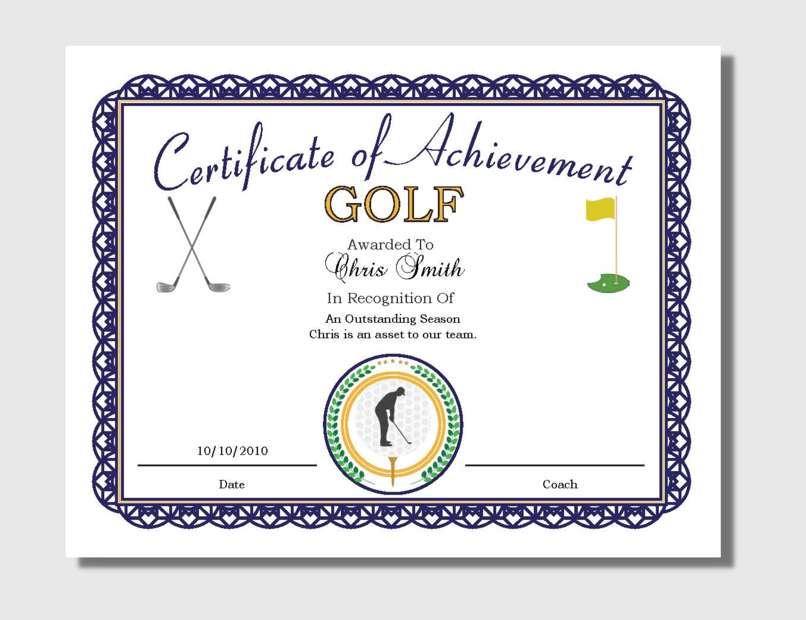 Golf Certificate Template for Golf Awards, Editable Golf Template ...