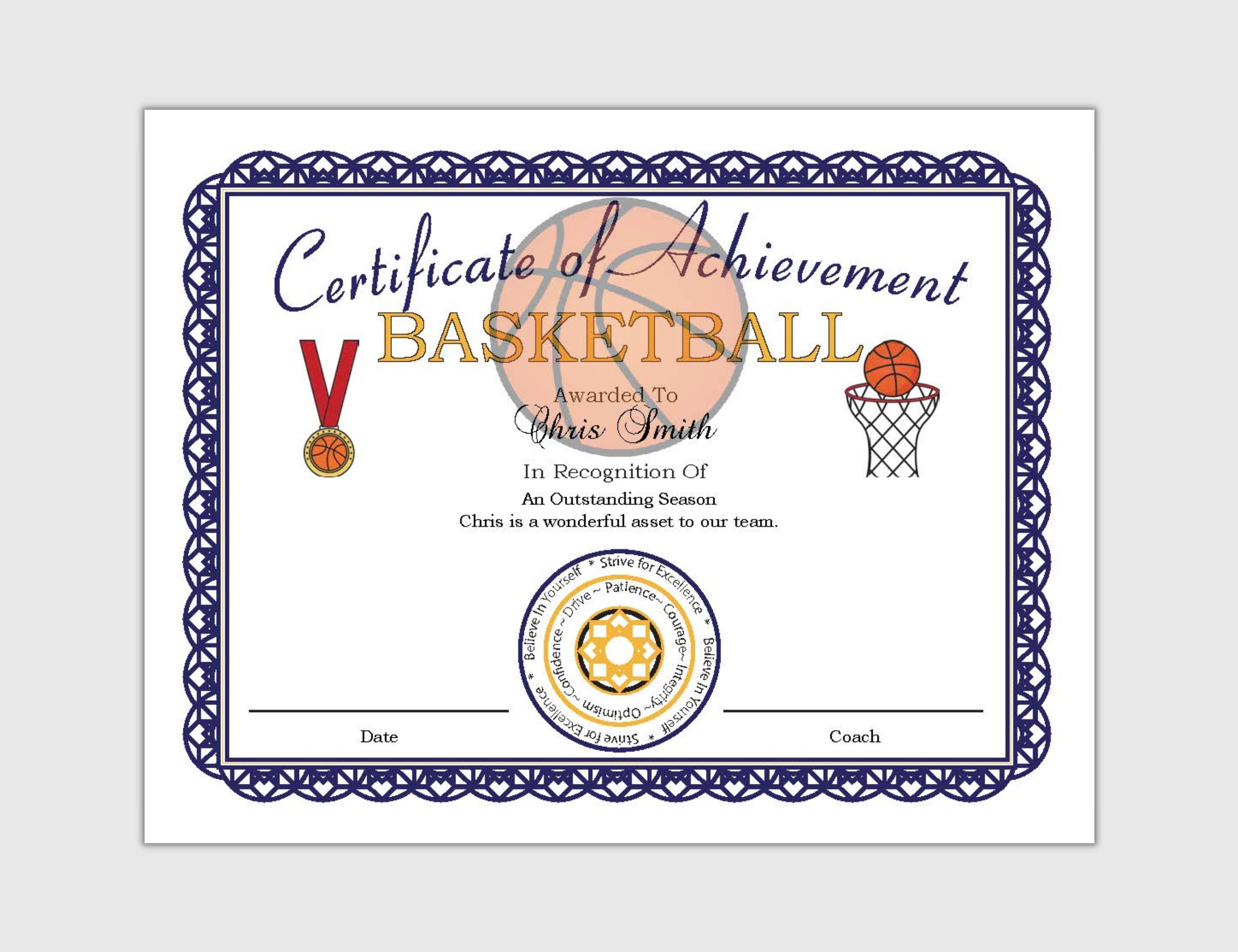 Basketball Certificate Template for Basketball Awards, Editable ...