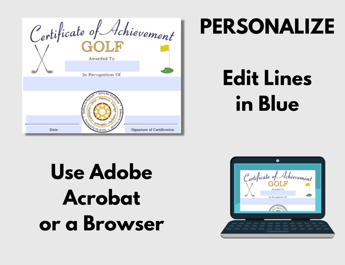 Golf Certificate Template for Golf Awards, Editable Golf Template ...