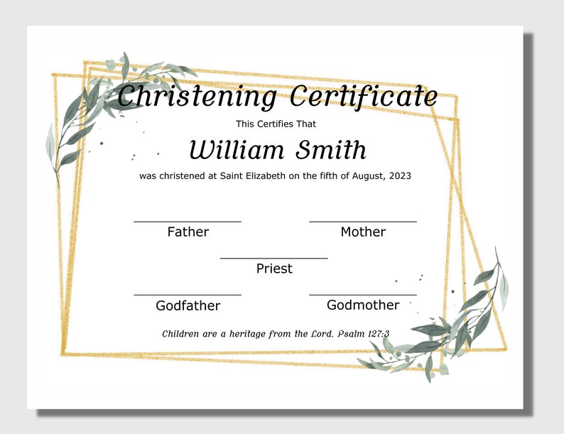 Christening Certificate Template, Christening Keepsake, Editable ...