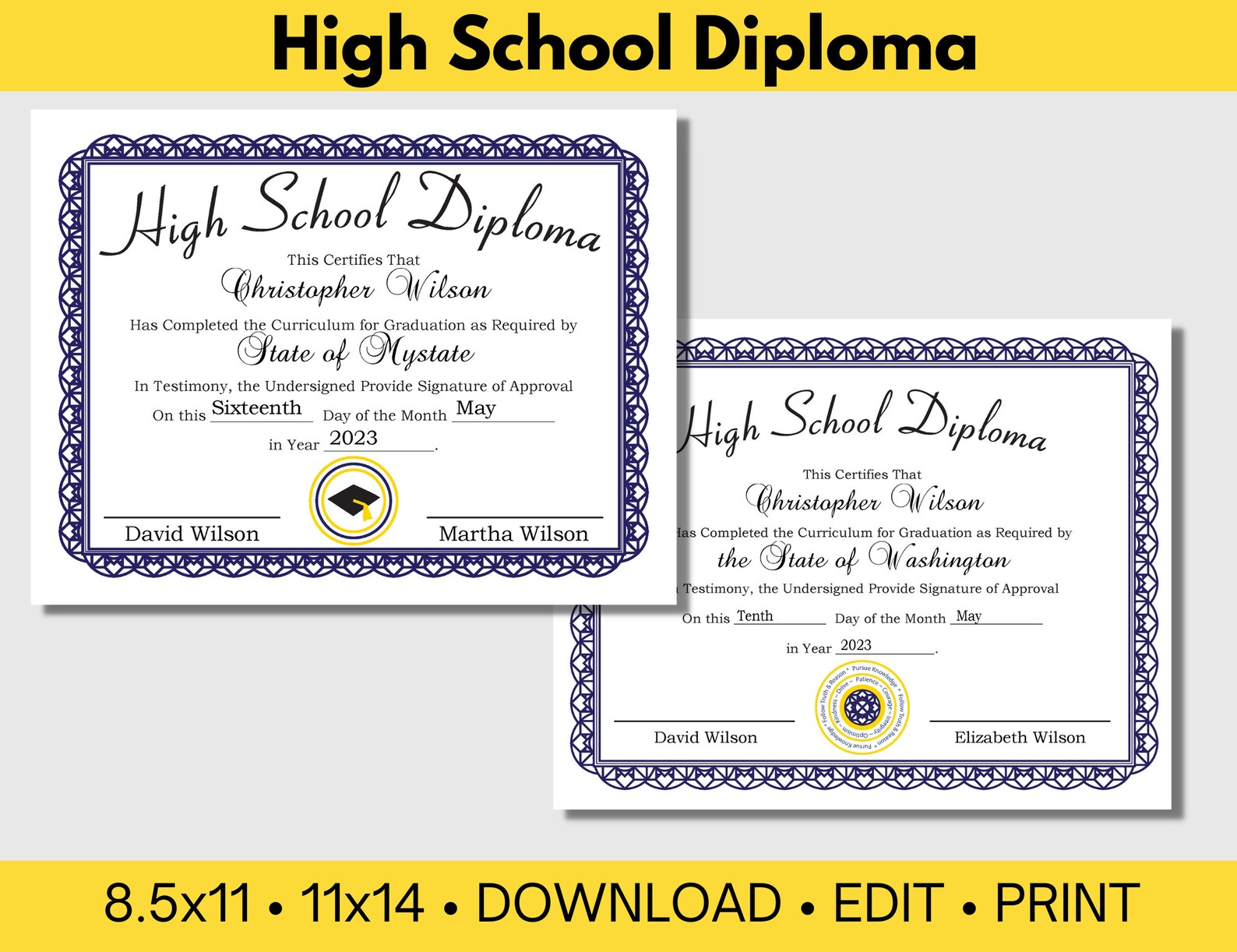 Editable Homeschool Diploma Template: Printable High School Certificate ...
