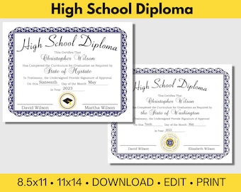 Editable Homeschool Diploma Template, Ged Highschool Custom Diploma ...