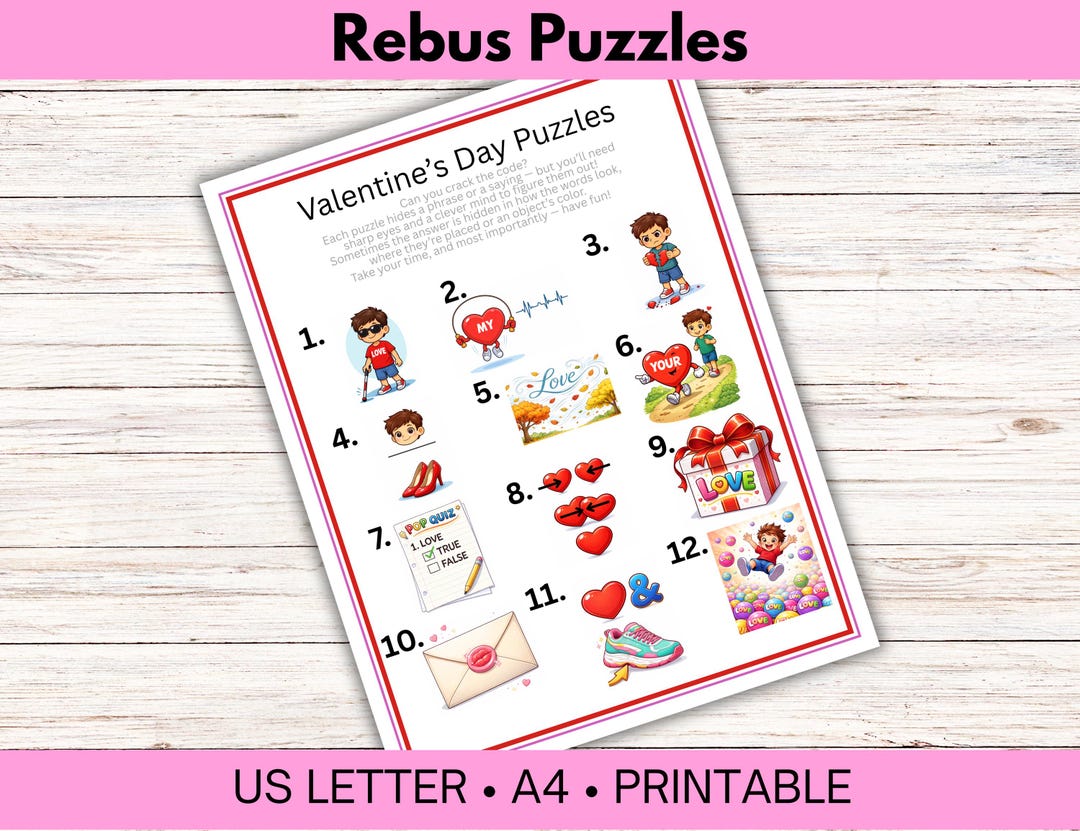 Valentine's Day Rebus Dingbats Puzzles, Fun Printable Games for Kids ...