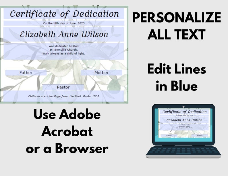 Baby Dedication Certificate Template, Editable Baby Dedication Template ...