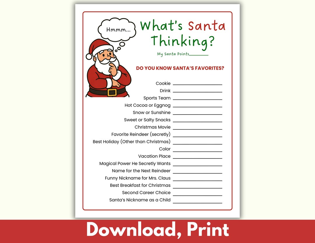 What's Santa Thinking? | Fun Christmas Game Printable | Holiday Party ...