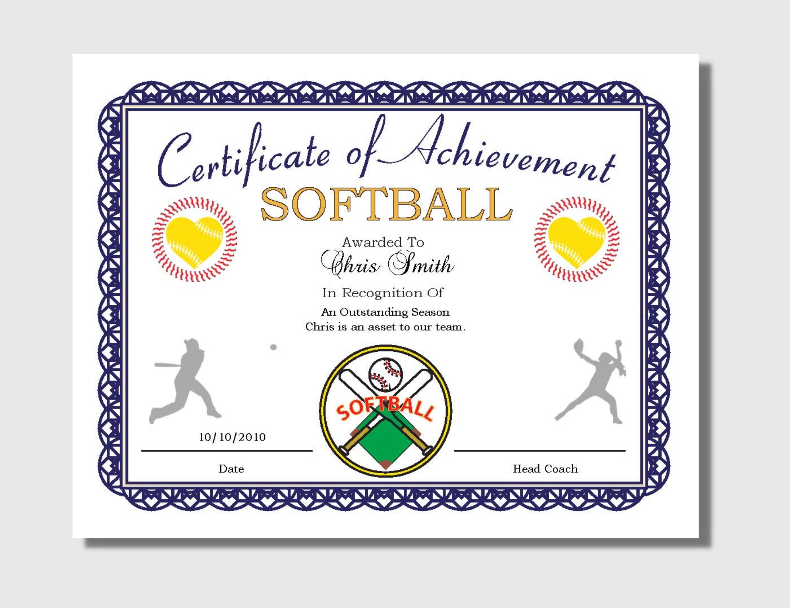 Softball Certificate Template for Softball Awards, Editable Softball ...