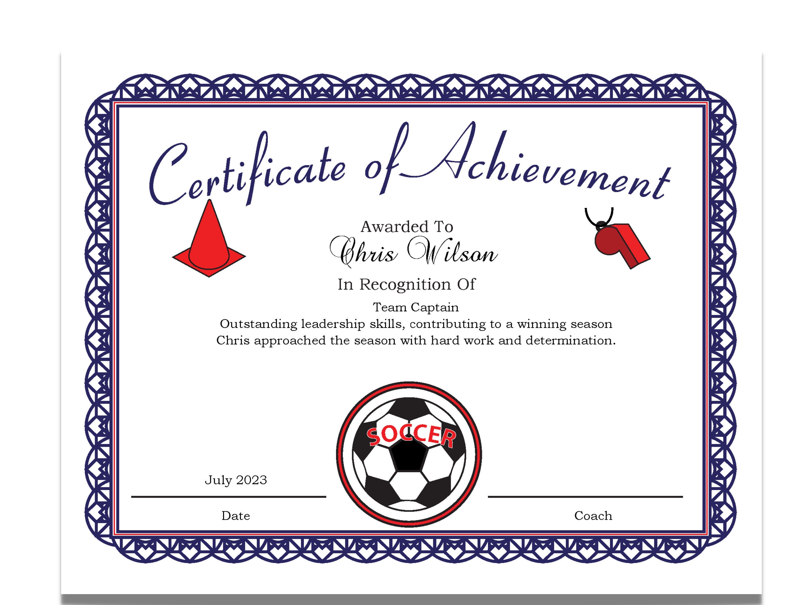 Soccer Certificate Template for Soccer Awards, Editable Soccer Template ...