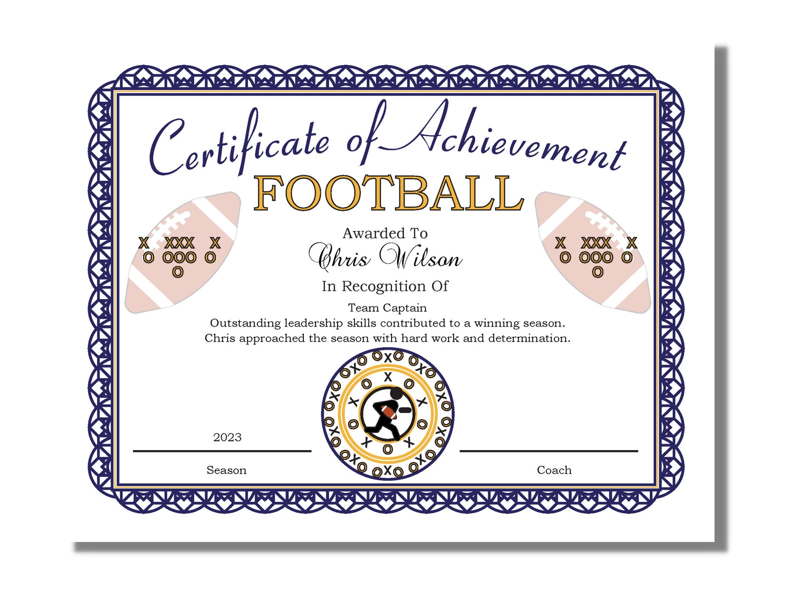 Football Certificate Template for Football Awards, Editable Football ...