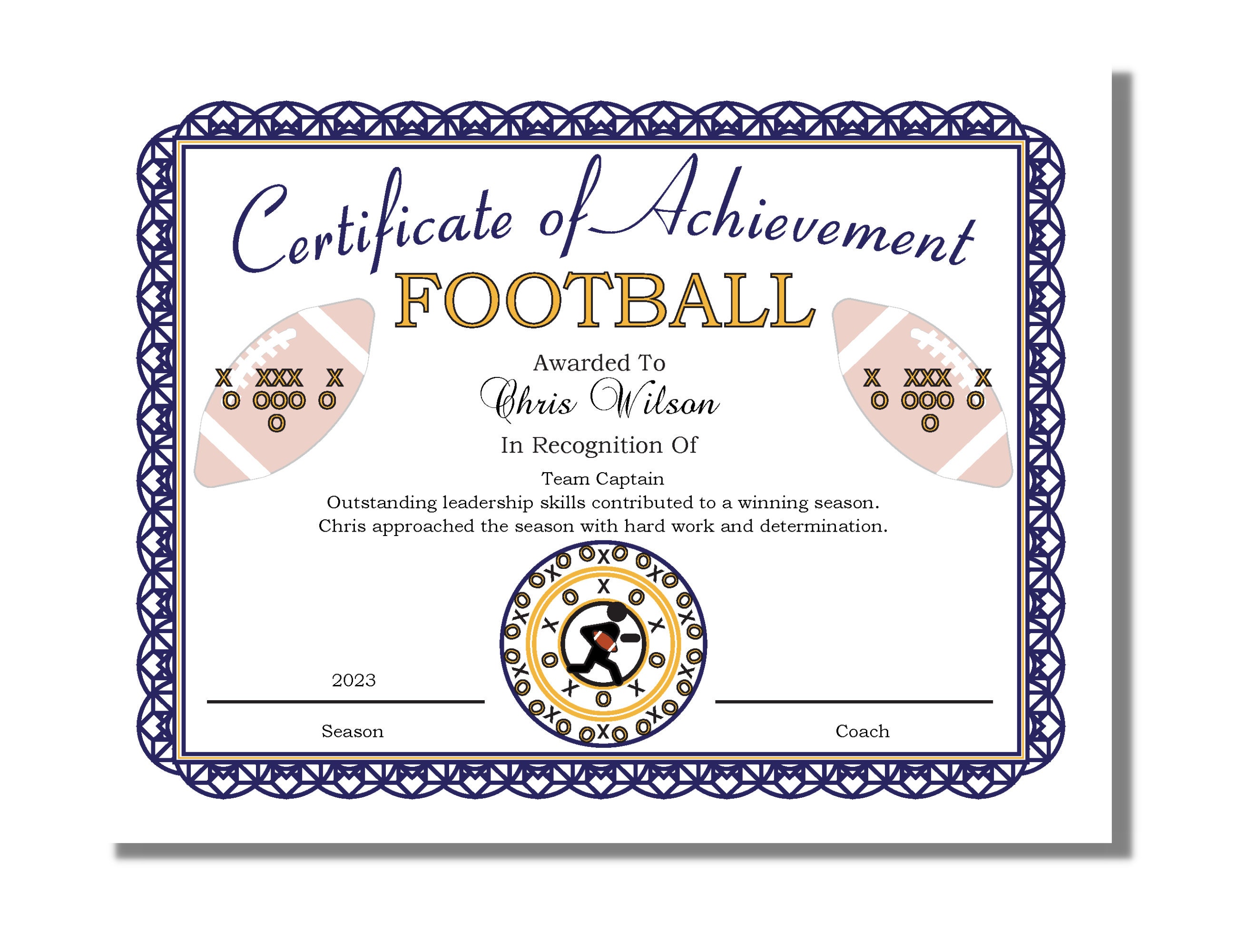 Football Certificate Template for Football Awards, Editable Football ...