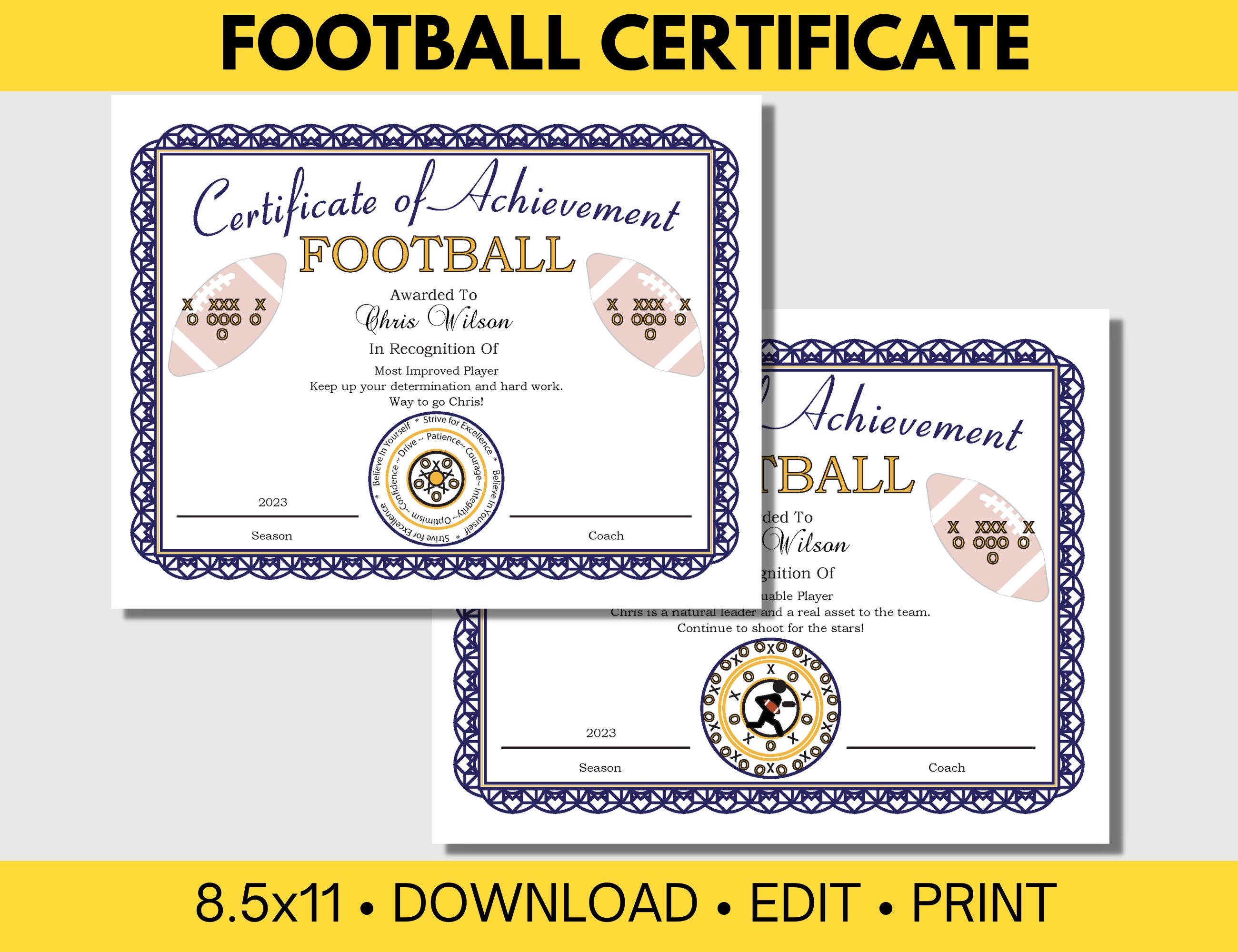 Football Certificate Template for Football Awards, Editable Football ...
