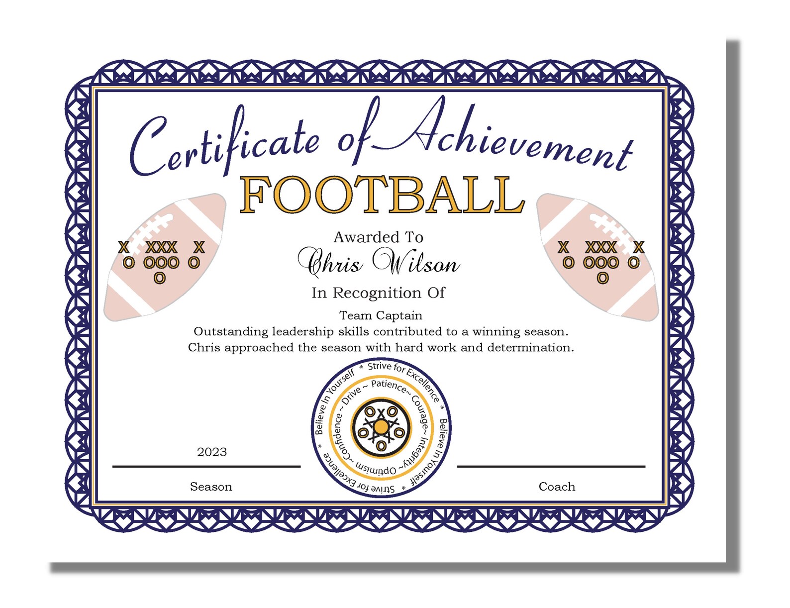 Football Certificate Template for Football Awards, Editable Football ...