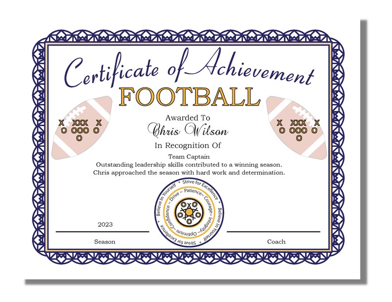 Football Certificate Template for Football Awards, Editable Football ...