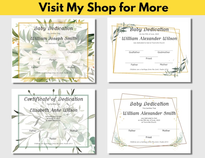 Dedication Certificate Template for Baby's Dedication to God, Download ...