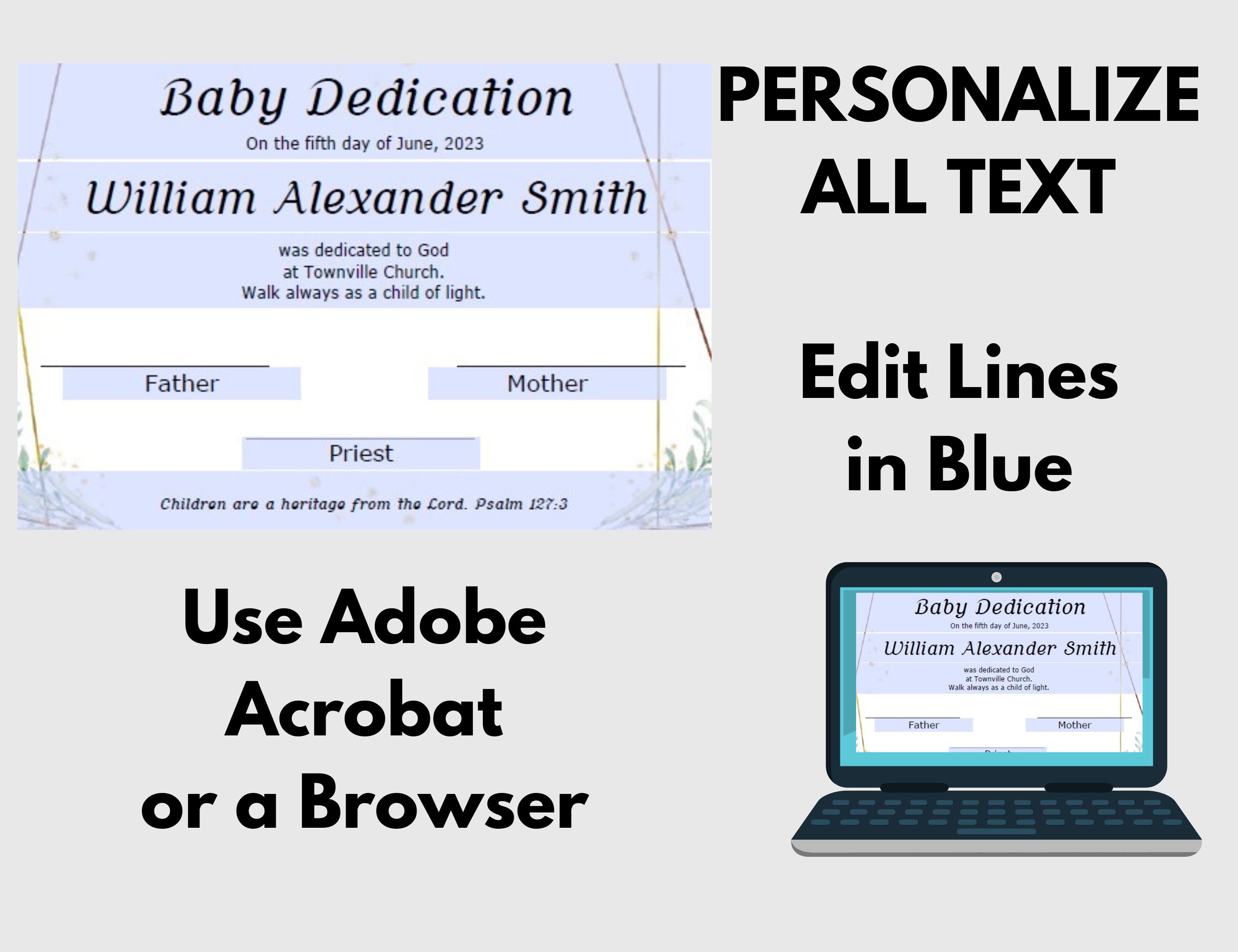 Dedication Certificate Template for Baby's Dedication to God, Download ...