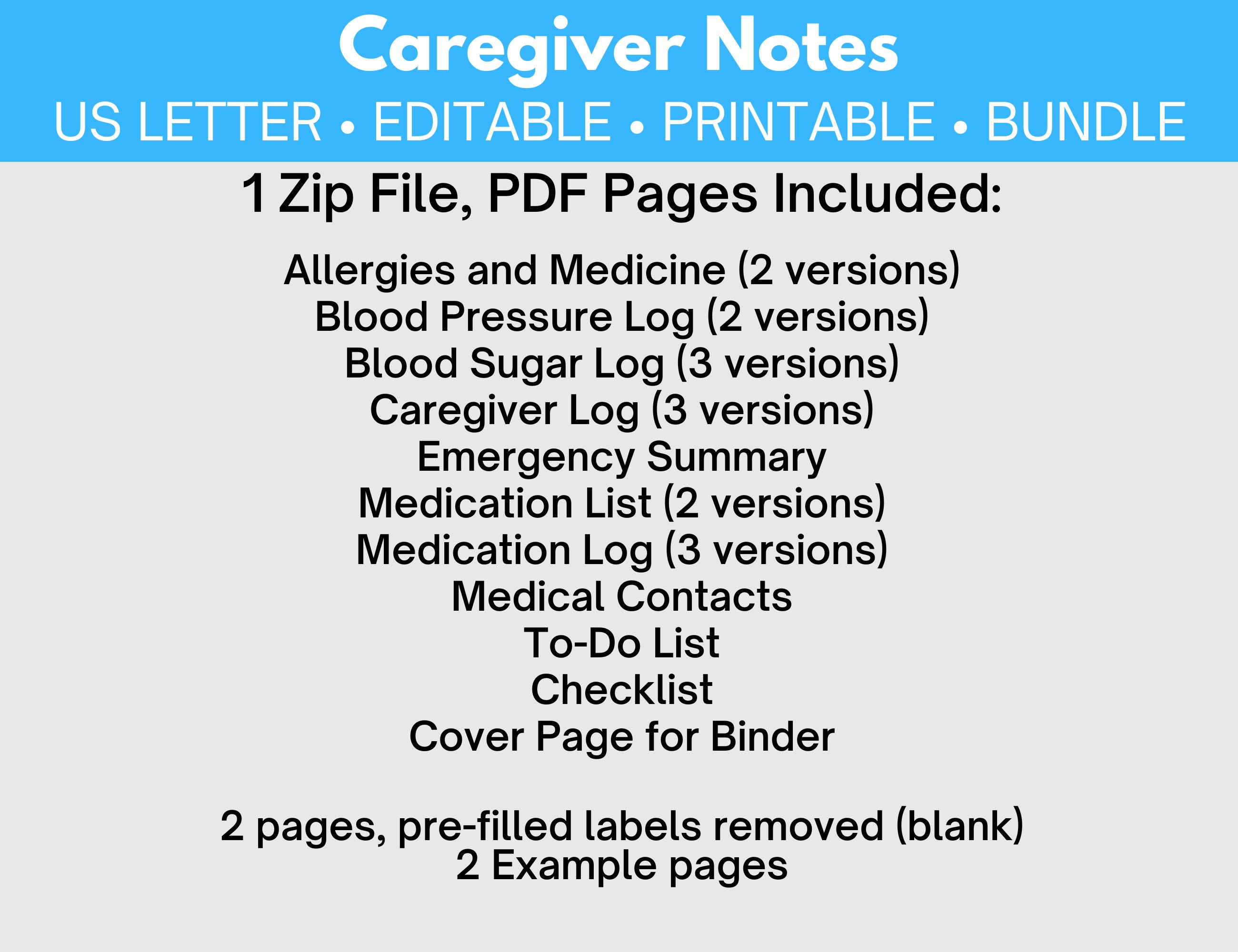 Daily Caregiver Notes, Caregiver Binder for Notes. Track Meals ...
