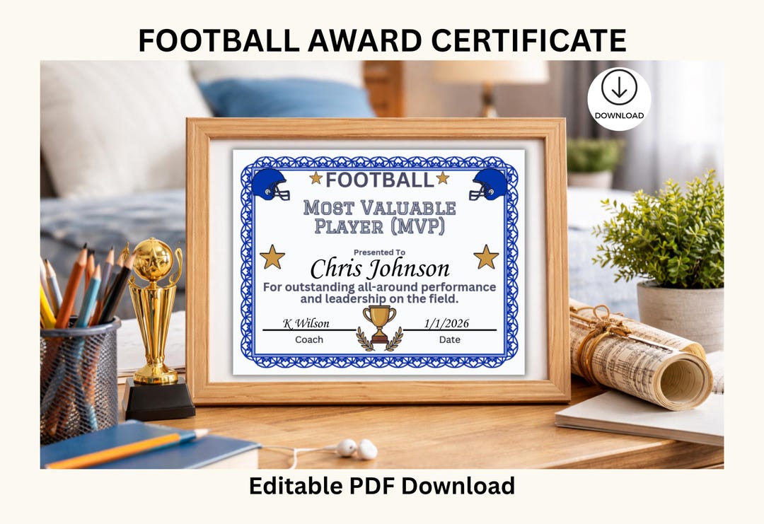 Football Certificate Template for Football Awards, Editable Football ...