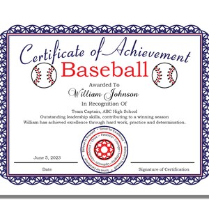 Baseball Certificate Template for Baseball Awards, Editable Baseball ...