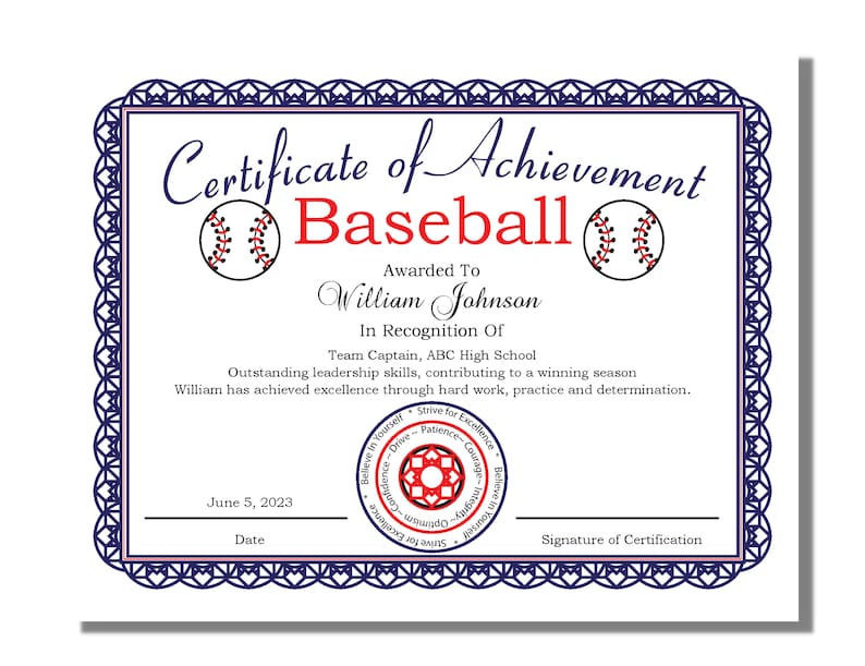 Baseball Certificate Template for Baseball Awards, Editable Baseball ...
