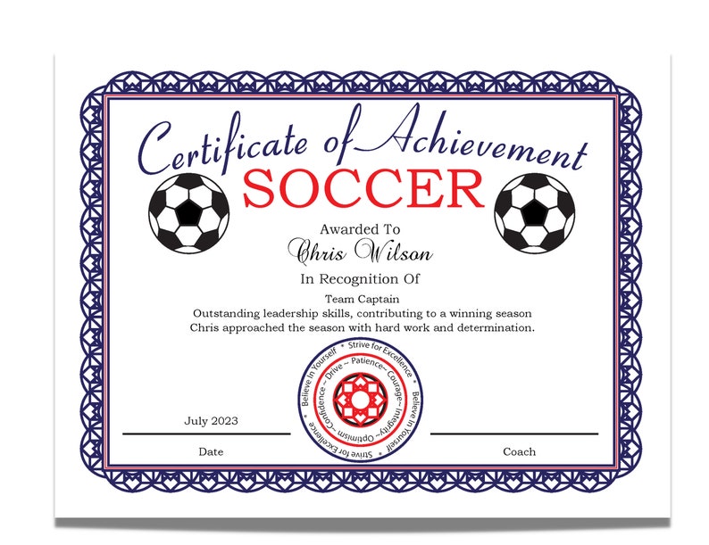 Soccer Certificate Template for Soccer Awards, Editable Soccer Template ...