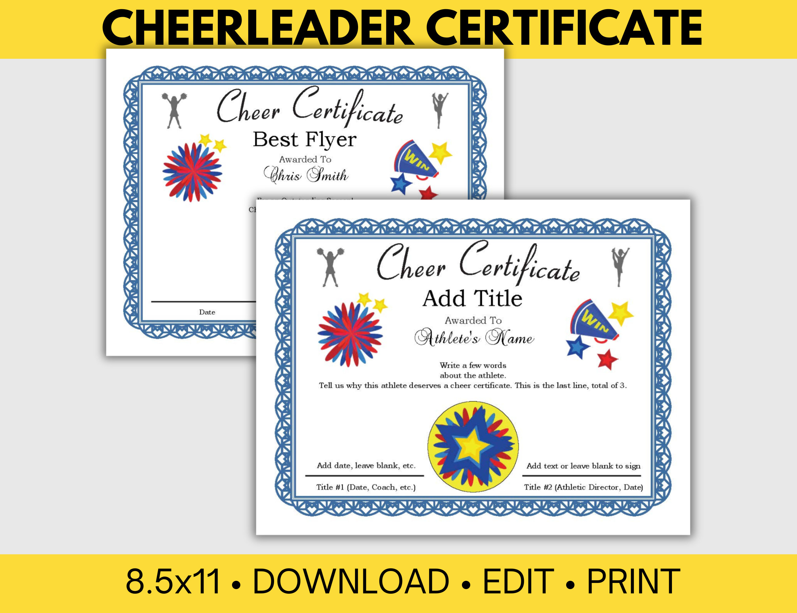 Cheerleading Certificate Template for Awards | Great for Coach, Athlete ...