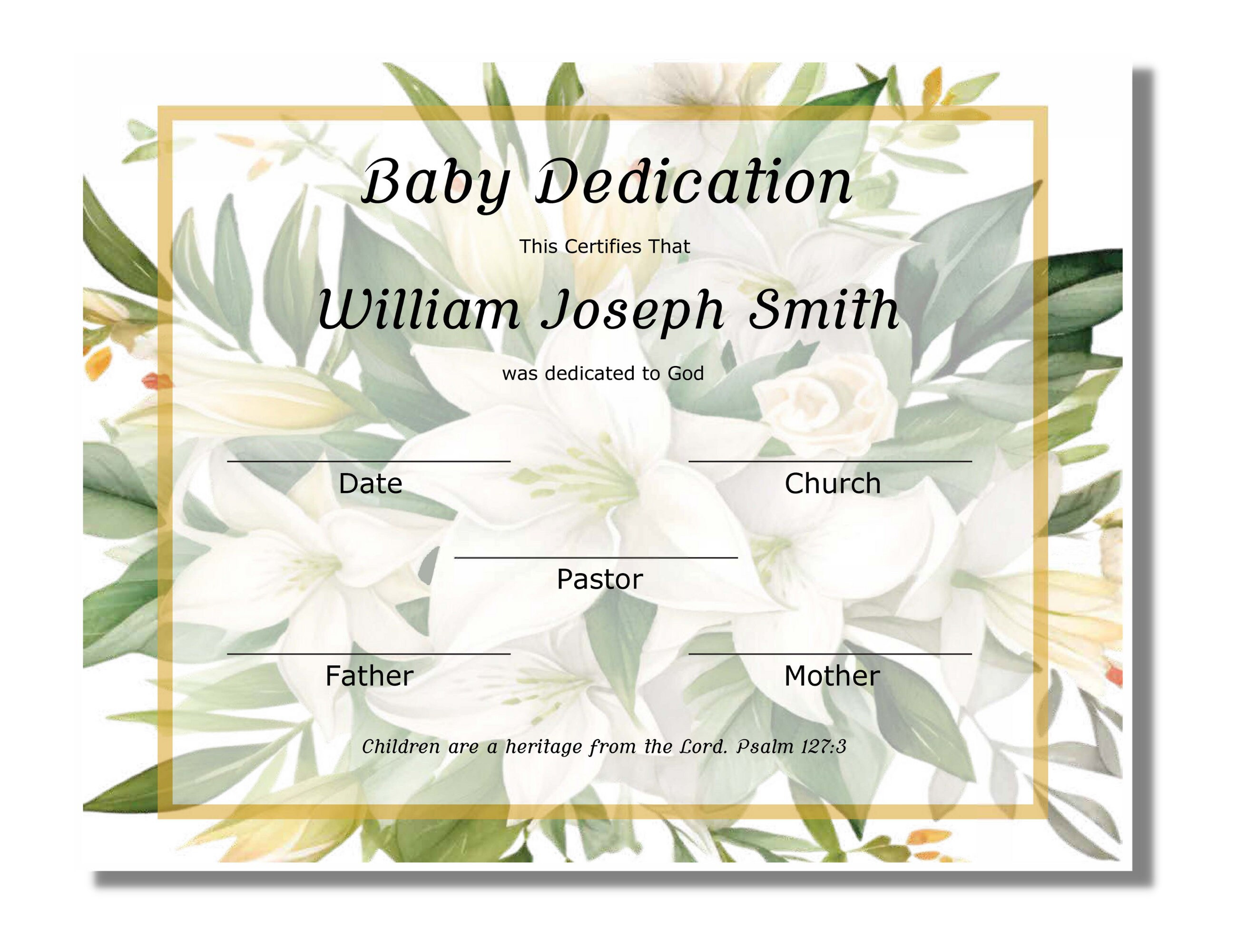 Baby Dedication Certificate Template, Editable Baby Dedication Template ...