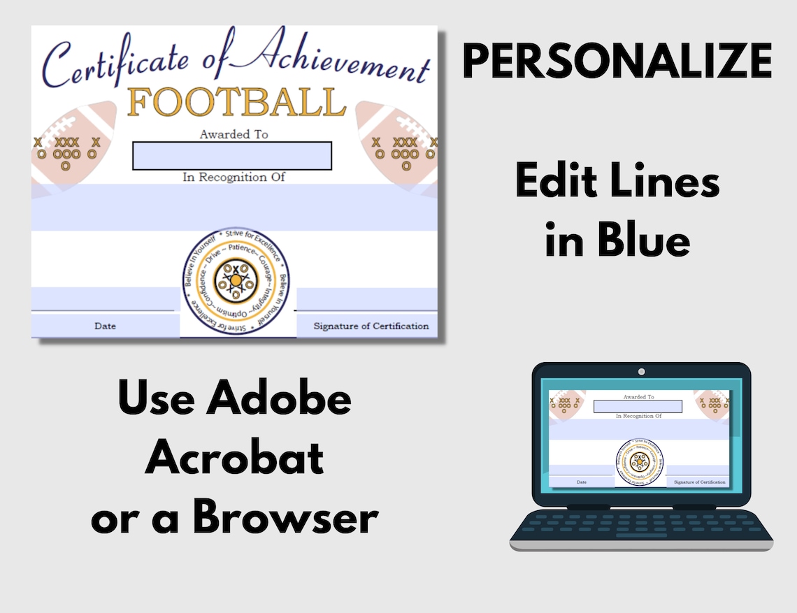 Football Certificate Template for Football Awards, Editable Football ...