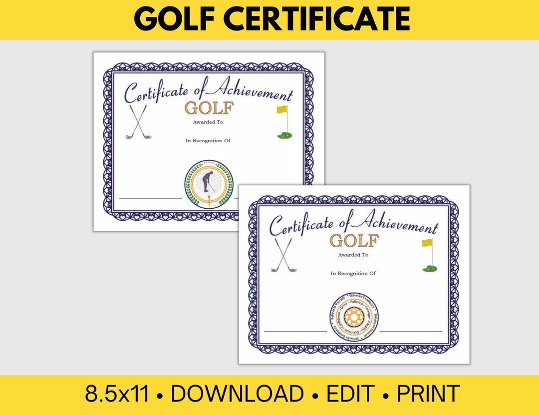 Golf Certificate Template for Golf Awards, Editable Golf Template ...