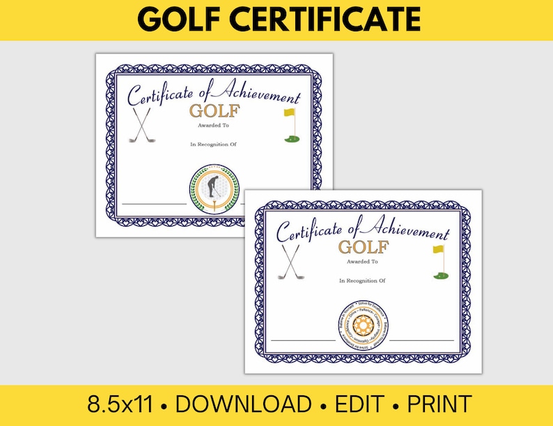 Golf Certificate Template for Golf Awards, Editable Golf Template ...