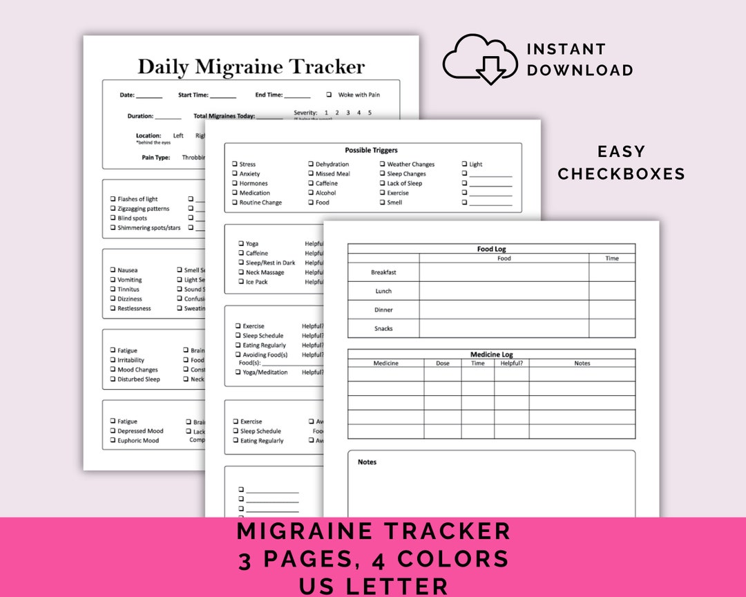 Migraine Tracker Printable: Daily Log With Checkboxes (US Letter), Many ...