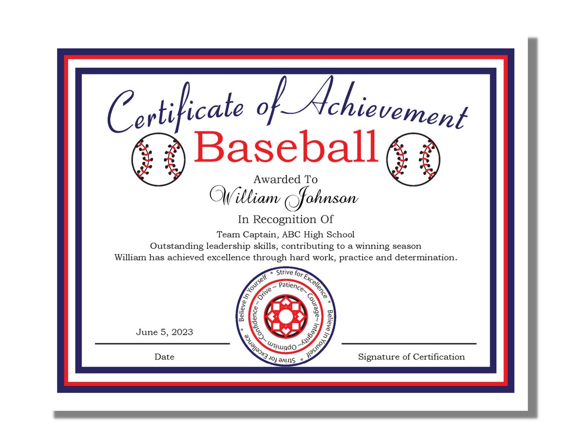 Baseball Certificate Template for Awards, Support Great Athletes With ...