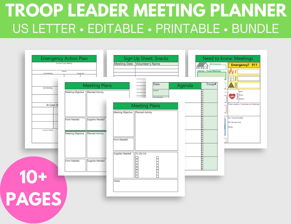 Agenda for Scout Meeting, Meeting Planner Bundle, Scout Meeting Agenda ...