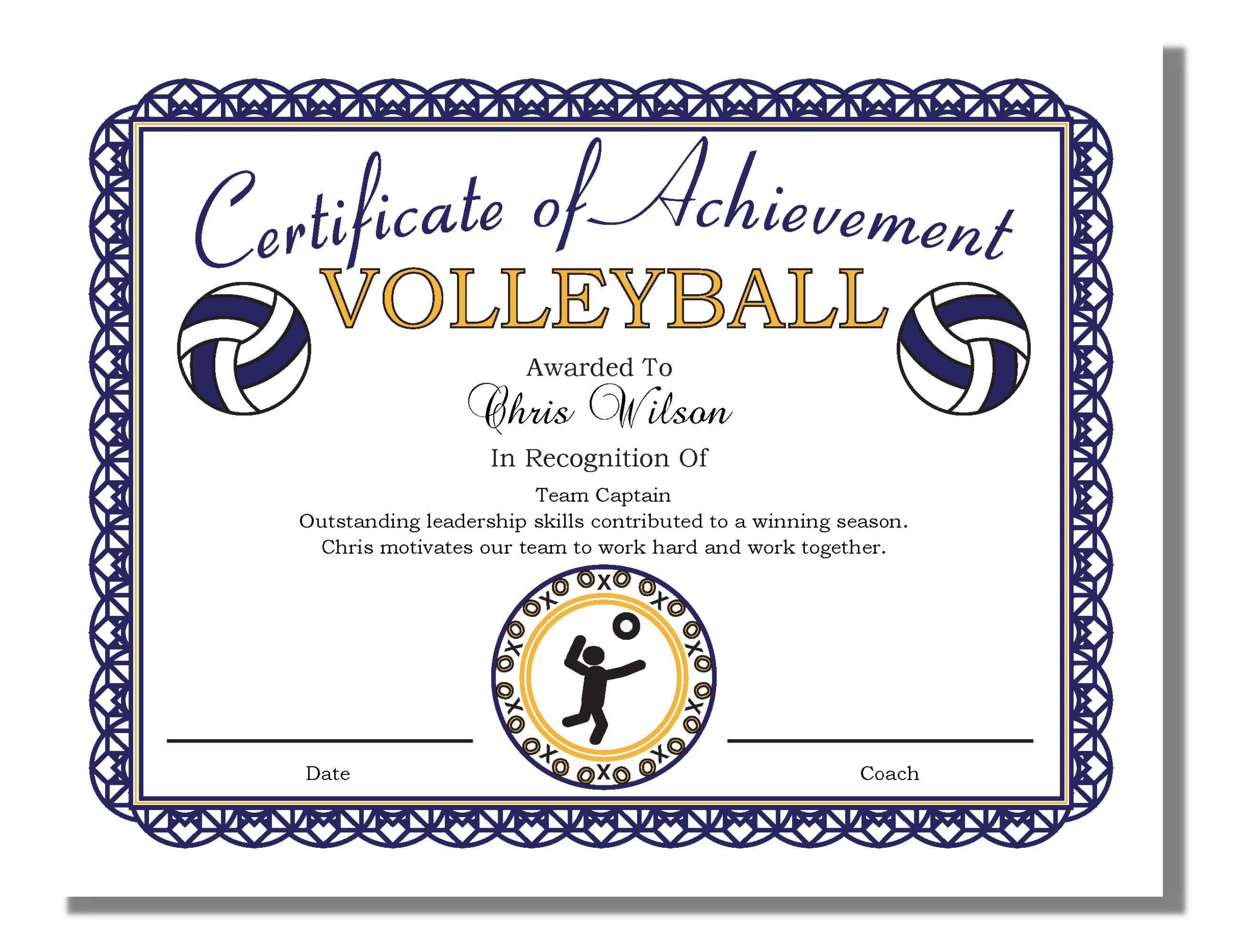 Volleyball Certificate Template for Volleyball Awards, Editable ...