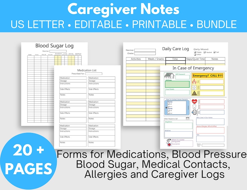 Daily Caregiver Notes, Caregiver Binder for Notes. Track Meals ...