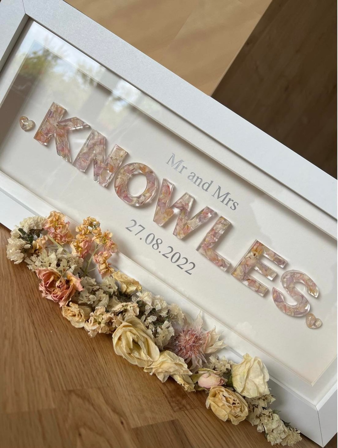 Personalised Name Frame With Real Wedding Flowers Flower Preservation ...