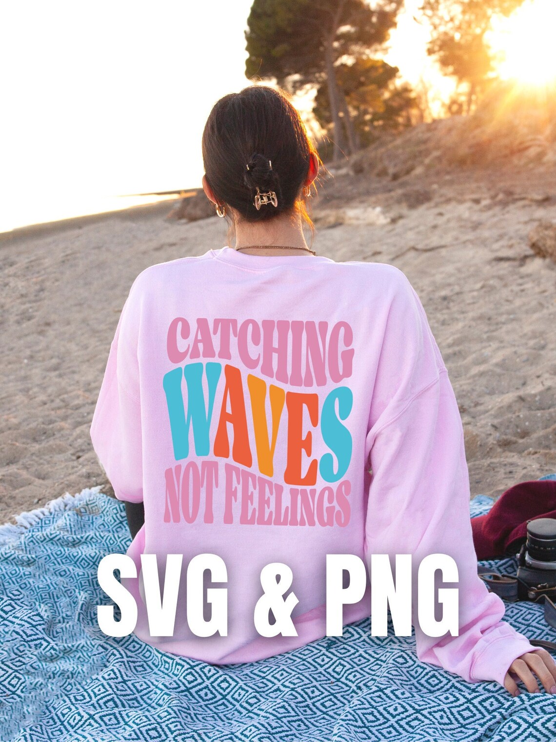Retro Beach Svg, Preppy Aesthetic Svg, Catching Waves Not Feelings ...