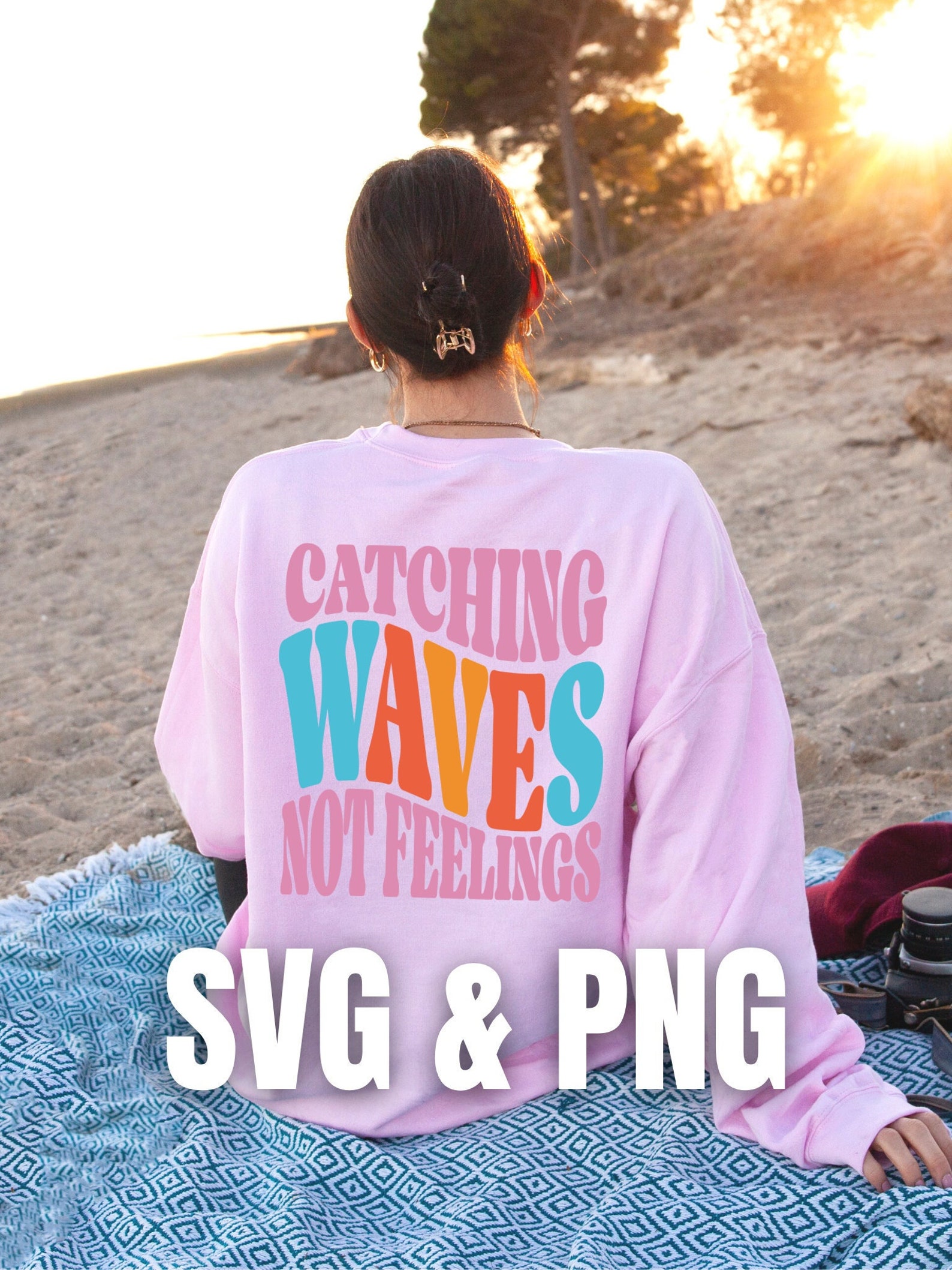 Retro Beach Svg, Preppy Aesthetic Svg, Catching Waves Not Feelings ...
