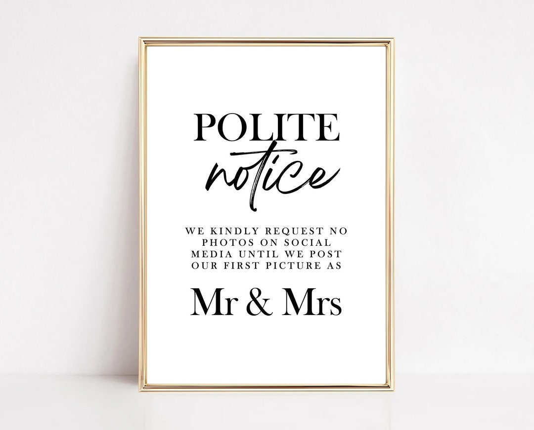 Social Media Wedding Sign, Printable Wall Art, Digital Download, Polite ...