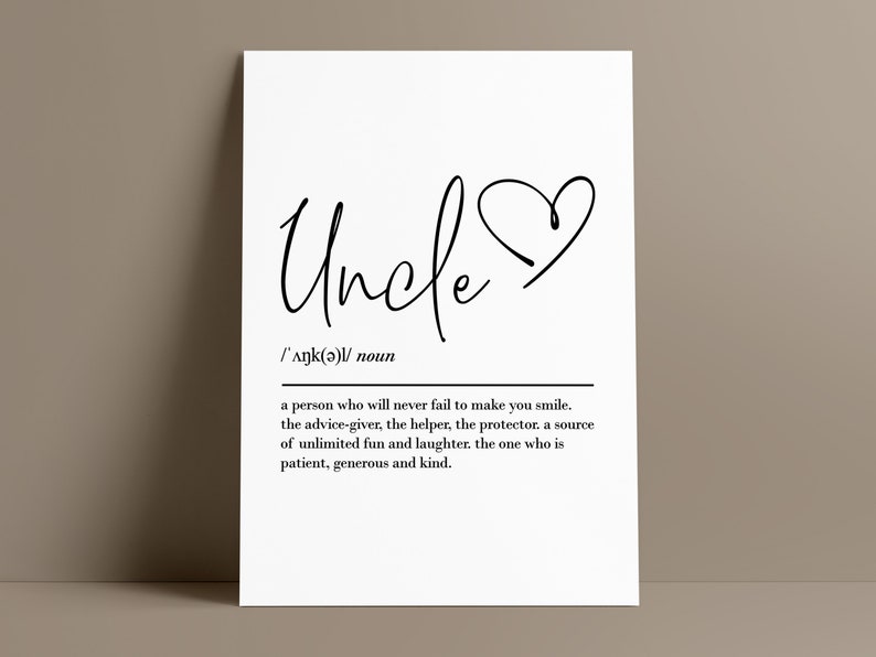 Uncle Definition, Printable Wall Art, Digital Download, Uncle Gift ...