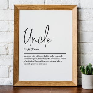Uncle Definition, Printable Wall Art, Digital Download, Uncle Gift ...
