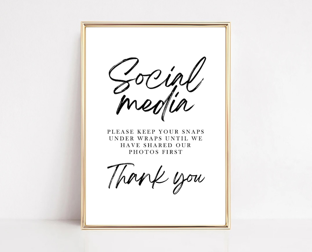 Social Media Wedding Sign, Printable Wall Art, Digital Download, Polite ...