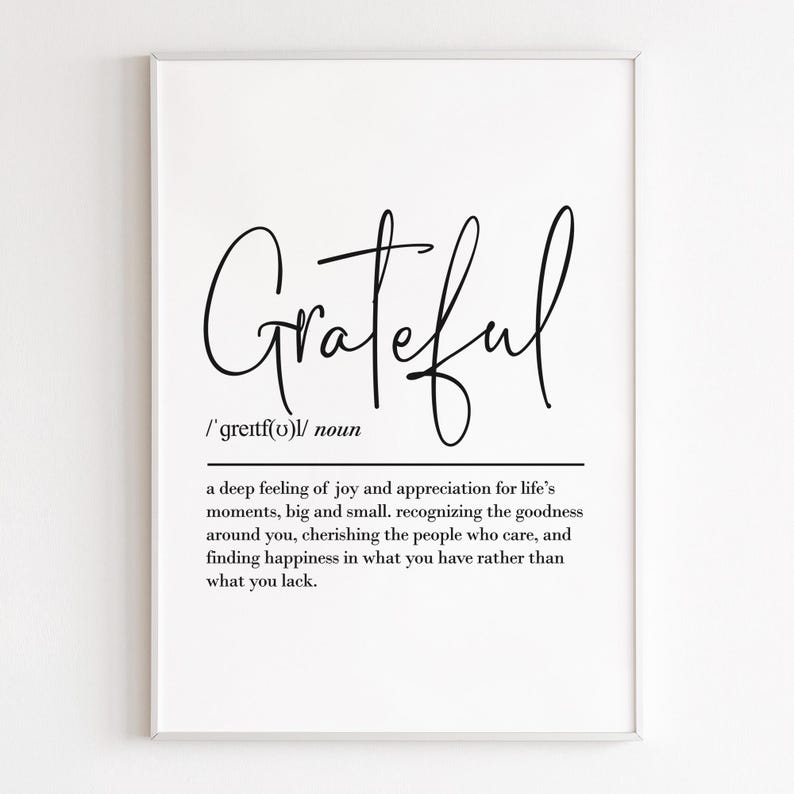 Grateful Definition, Printable Wall Art, Digital Download, Thank You ...