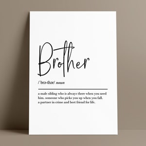 Brother Definition, Printable Wall Art, Digital Download, Brother Gift ...