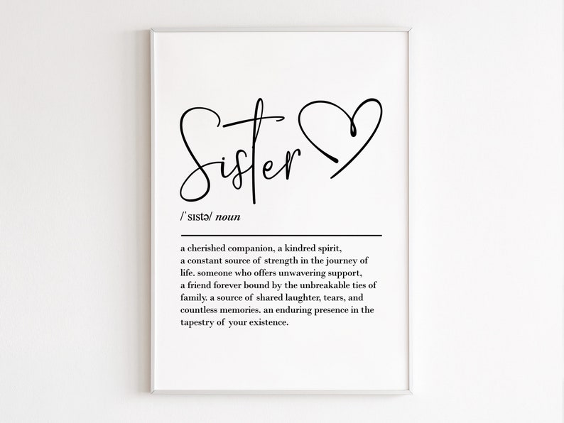 Sister Definition, Printable Wall Art, Digital Download, Sister Gifts ...