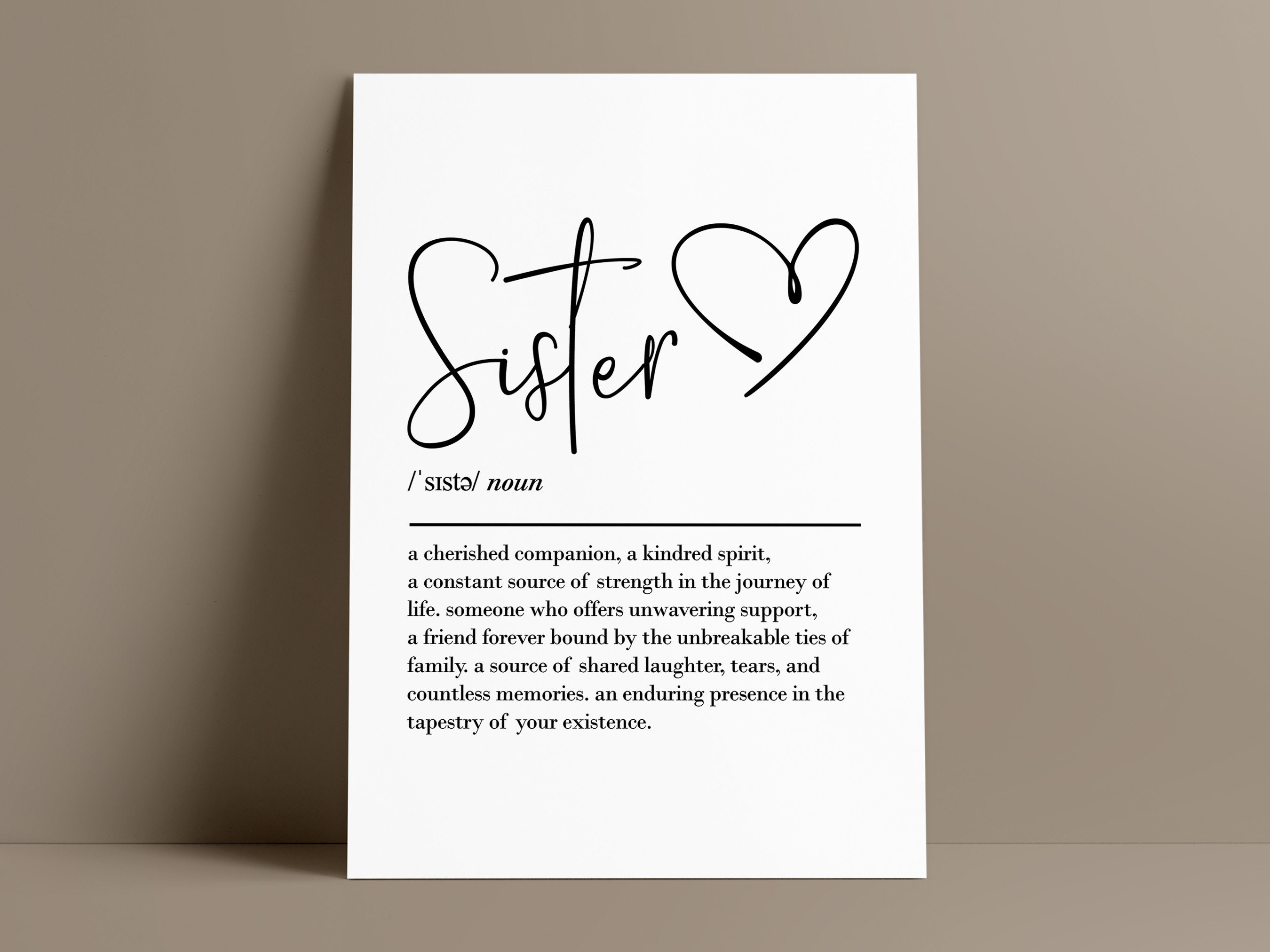Sister Definition, Printable Wall Art, Digital Download, Sister Gifts ...