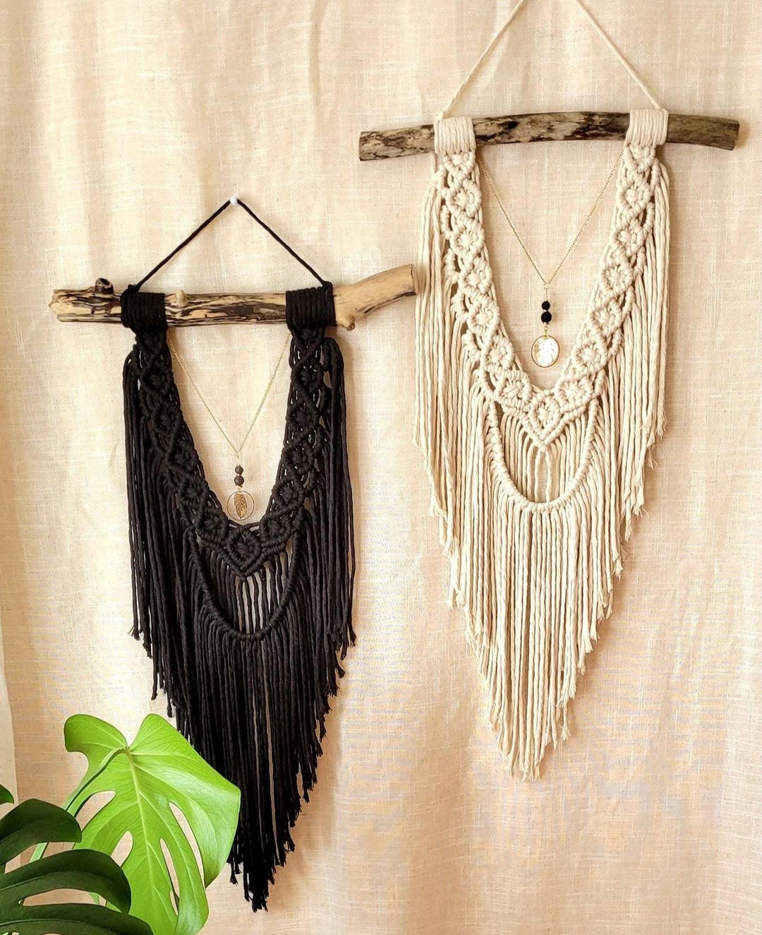 Bohemian Macrame Wall Hanging With Chain, Gold Charms and Beads on ...
