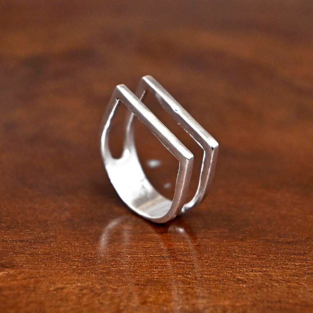 Handmade Silver Square Ring: Modern Double Bar Statement Ring - Etsy