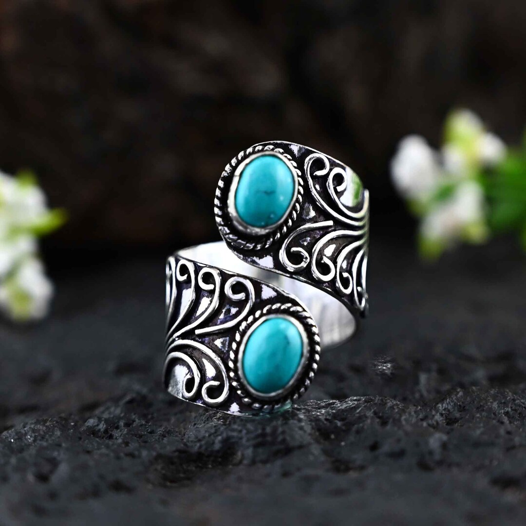 Silver Turquoise Wrap Ring: Boho Gemstone Jewelry - Etsy