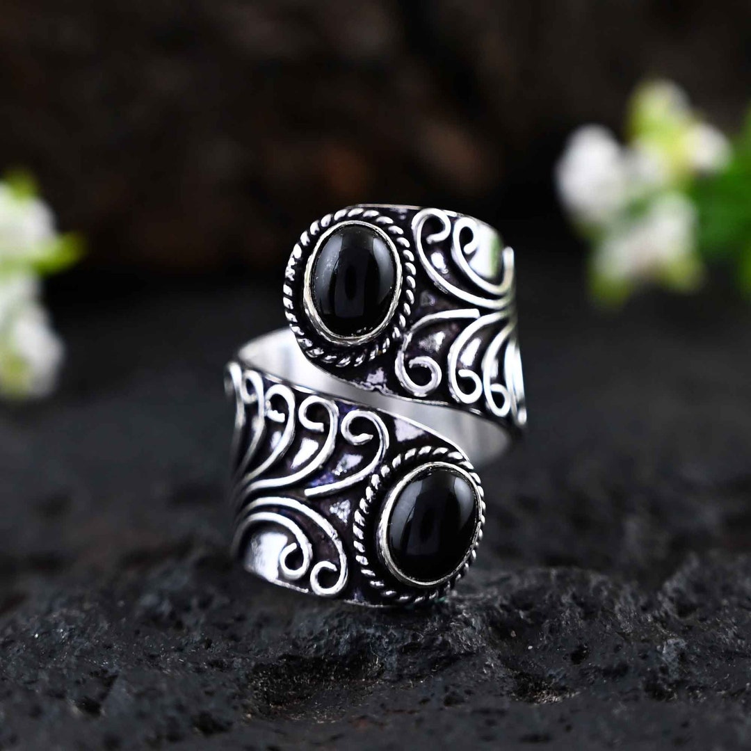 Handmade Black Obsidian 925 Silver Ring: Boho Gemstone Jewelry - Etsy